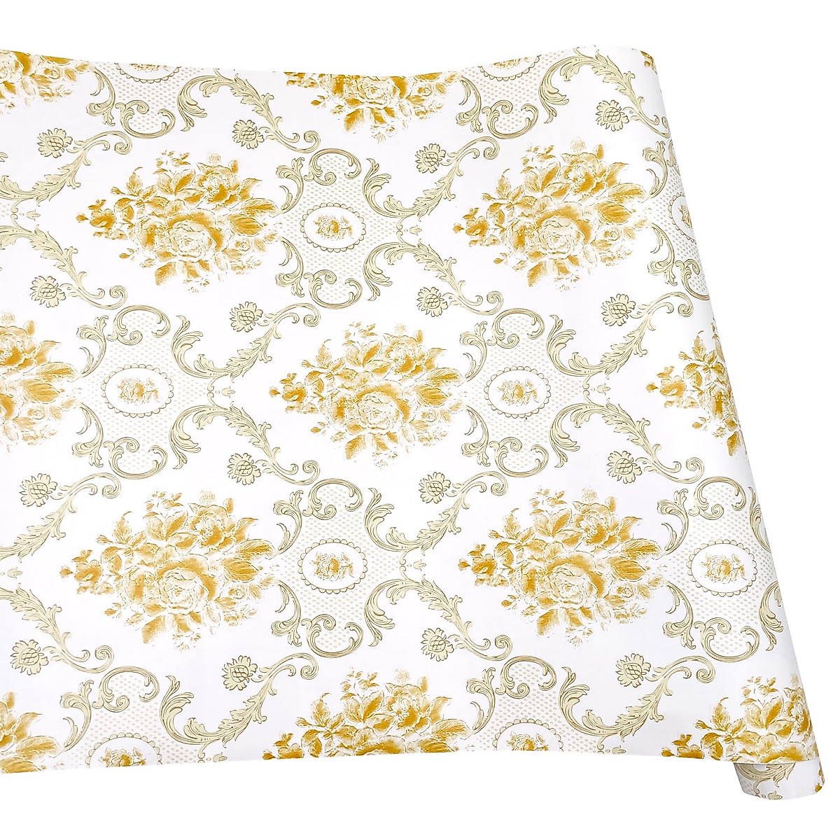 Yifely Gold Damask Self Adhesive Shelf Drawer Liner Decorative Storange Organizers Cabinets Lining Paper Easy to Remove 17.8 Inch by 9.8 Feet