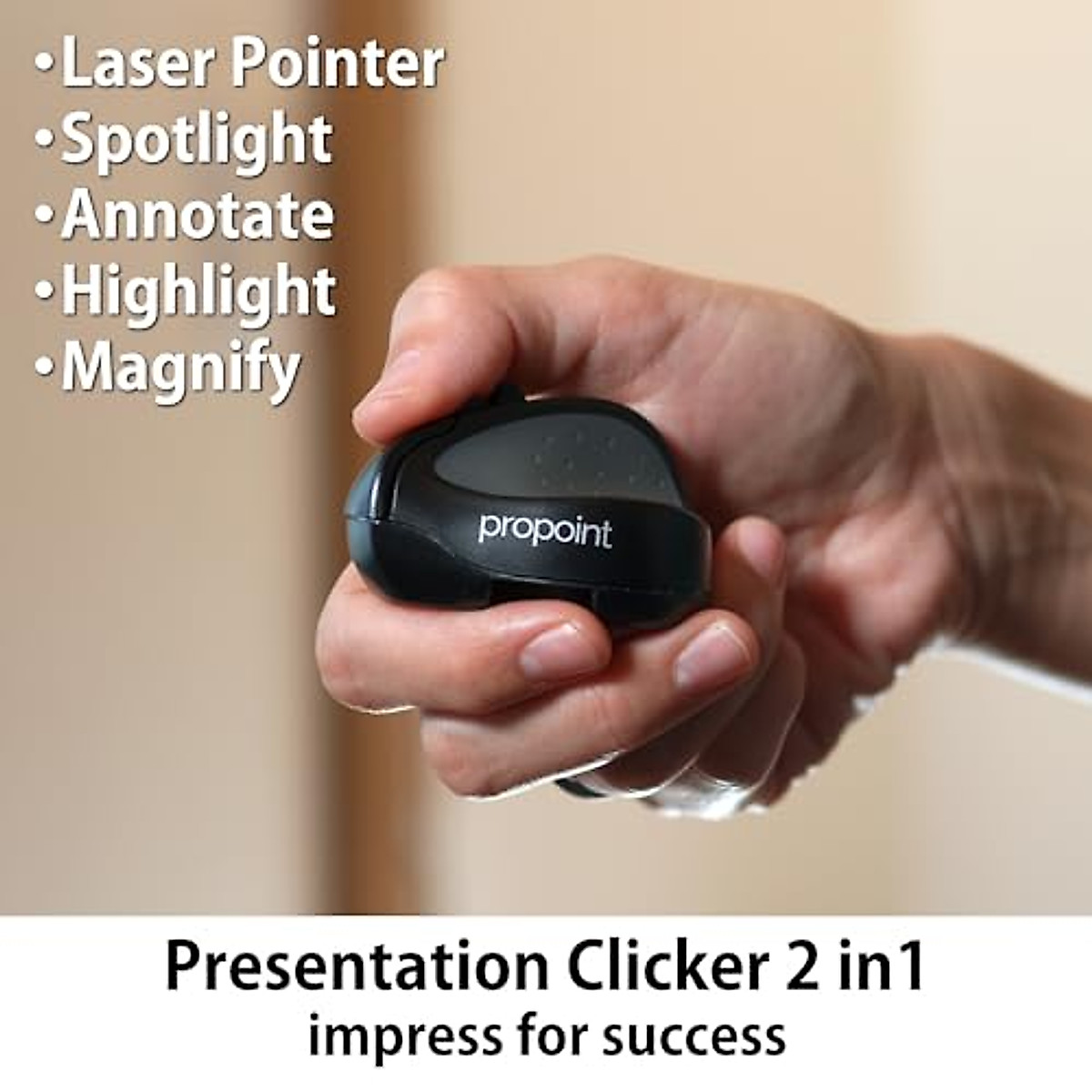 Swiftpoint ProPoint Wireless Ergonomic Mouse, Powerpoint Presentation Clicker & Laser Pointer, Bluetooth Rechargeable for Laptops & iPads, Portable Mini Travel Design (Black)