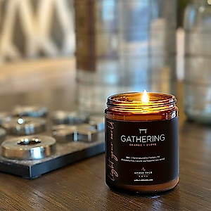 Amber Vale Home Gathering, Orange Clove and Cinnamon Scented Natural Soy and Coconut Wax Candle, Phthalate Free, Non-Toxic and Healthy Clean Burning, 9oz Jar