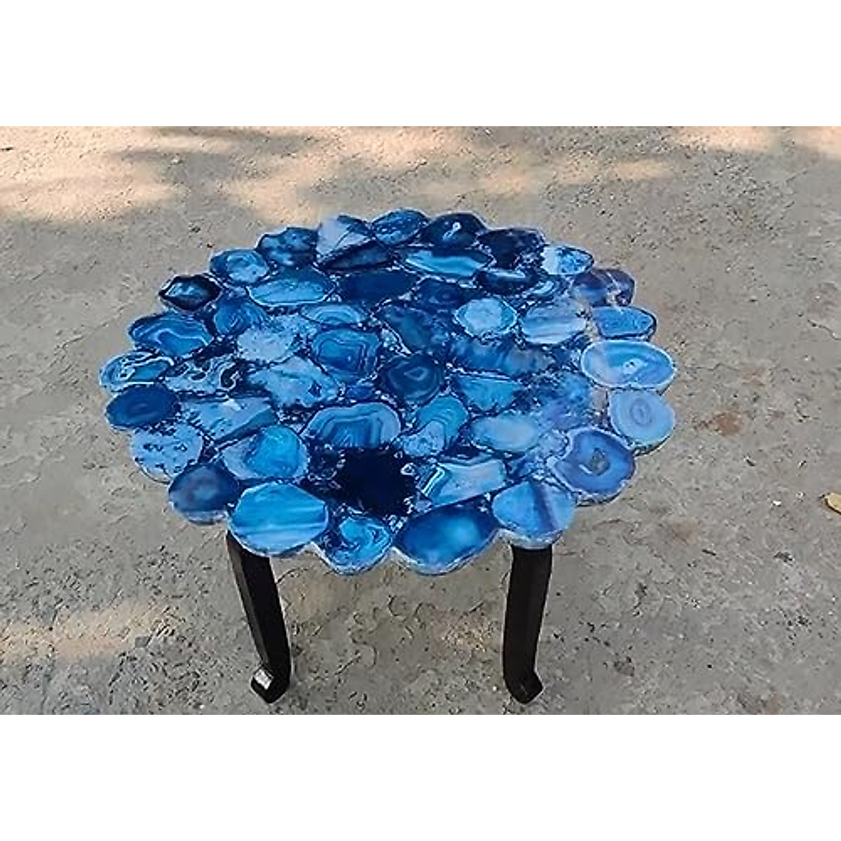 36 x 36 Inches Blue Agate Stone Resin Dining Table Top Round Shape Marble Office Table with Luxurious Look