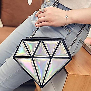 WILDFINDING Laser Diamond Shape Evening Shoulder Bag PU Leather Chain bag for Girls, Silver, 18cm