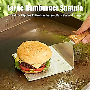 Heavy-Duty Griddle Spatula Set for Blackstone, Heat-Resistant Wooden Handle, Come with Tongs and Squeeze Bottles, 7-Piece