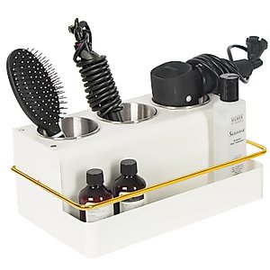 J JACKCUBE DESIGN Hair Tool Organizer, Metal Hair Dryer Holder Tray, Blow Dryer, Makeup, Bathroom Accessories, Vanity Countertop Storage Stand with 3 Stainless Steel Cups (White)- MK1029A