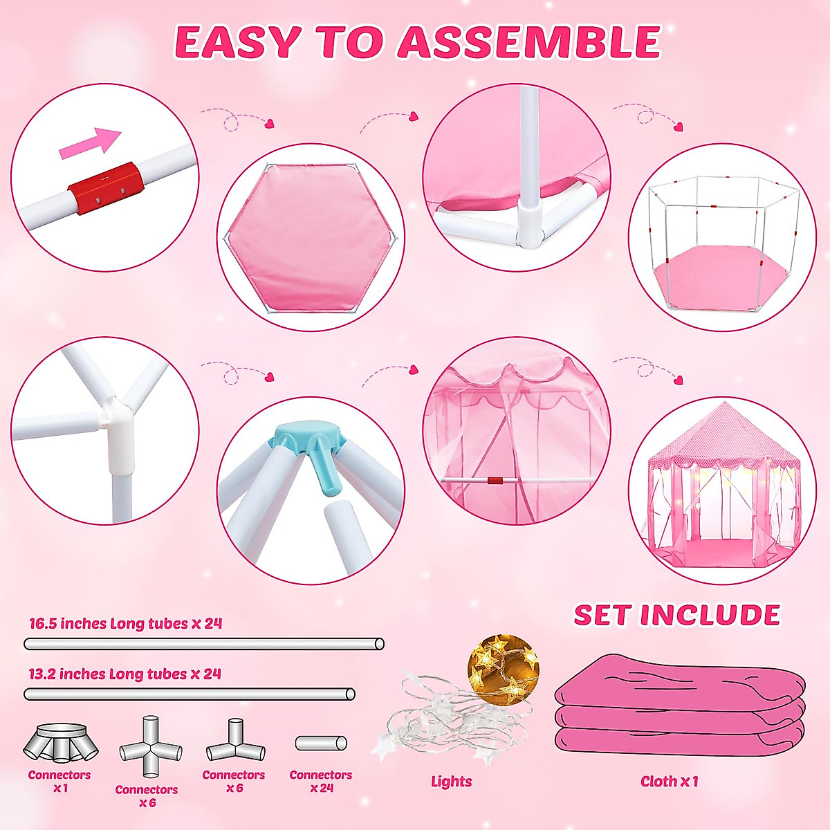 Princess Tent Girls Large Playhouse Kids Castle Play Tent with Star Lights Toy for Children Indoor and Outdoor Games for Ages 3 4 5 6 Year Old