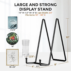 TR-LIFE 10 Inch Large Plate Stands for Display - Metal Plate Holder Display Stand + Picture Frame Holder Stand + Small Easels for Decorative Platter, Book, Plaques, Photo, Tabletop Art (2 Pack)