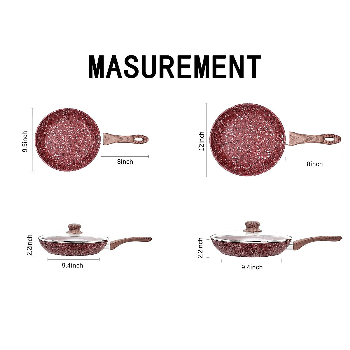 KOCH SYSTEME CS 10"+12"Nonstick Frying Cookware Sets with Lids-Frying Pan Sets with Whitford Granite Coating, Skillet Pan Cookware,PFOA & APEO Free, Aluminum Alloy,Bakelite Handle,Induction Compatible