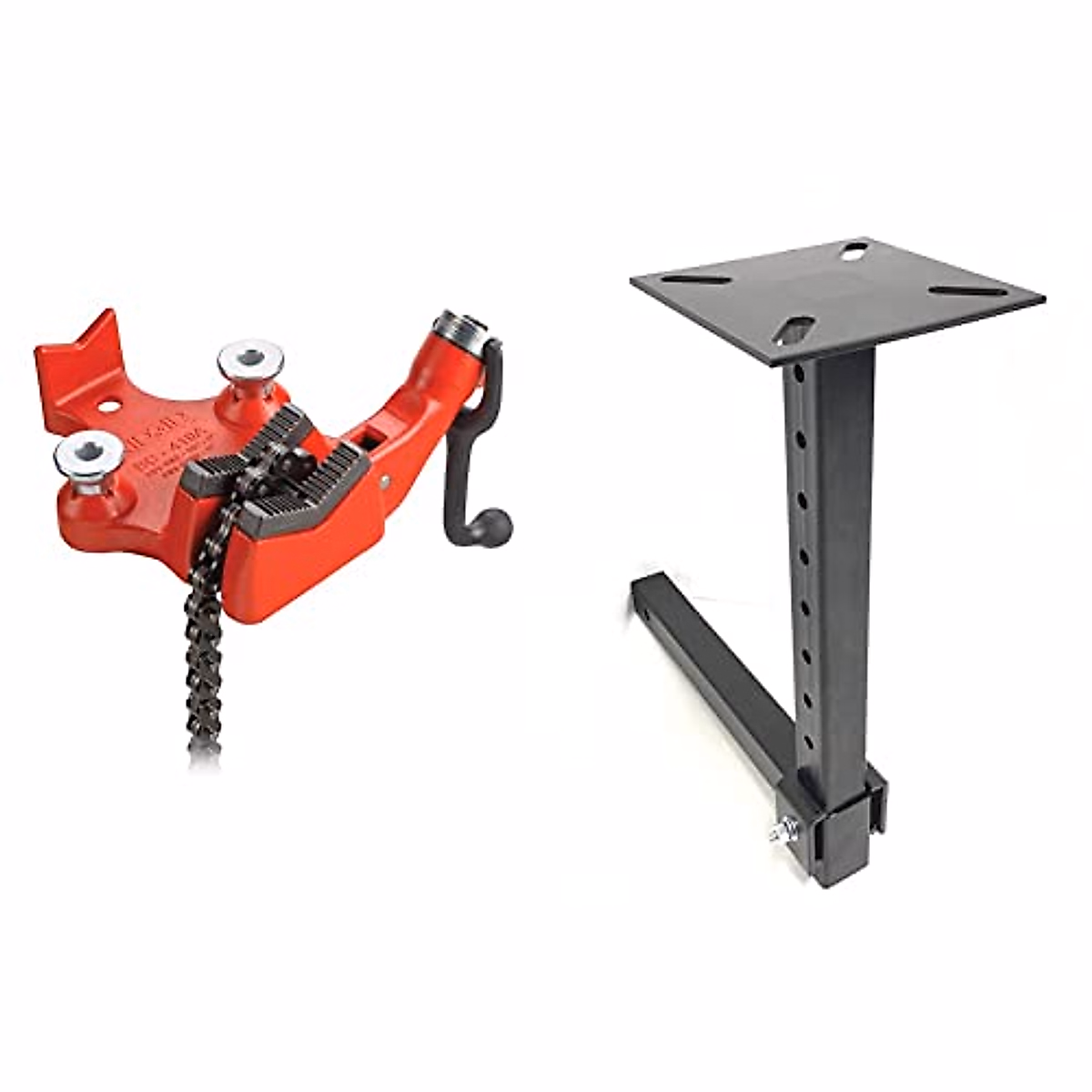 RIDGID 40195 Model BC410 Top Screw Bench Chain Vise, 1/8-inch to 4-inch Bench Vise & MaxxHaul 80356 Hitch Mount Vise Plate/Holder (with Adjustable Height)