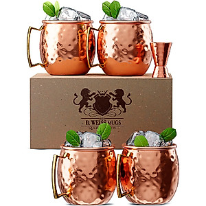 B. WEISS Moscow Mule Copper Mugs, Set Of 4 Brass Handle Copper Cups For Drinking, Each Mug is Handcrafted - Food Safe (Copper Plated Stainless Steel) (Set of 4)