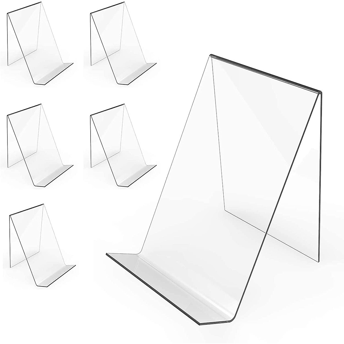 SANYOUNG 6 Pack Acrylic Book Stand, Clear Book Display Easel, Acrylic Book Stand Holder for Displaying Comic Books, Albums, Newspaper, Magazines, CDs, etc