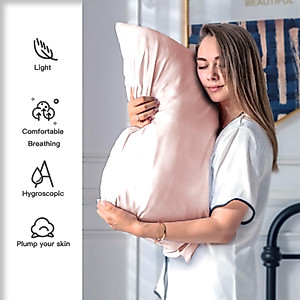 Mulberry Silk Pillow Cases Standard Size Silk Pillowcase with Zipper Soft Breathable Smooth Cooling Satin Silk Pillow Covers for Sleeping for Hair and Skin (Coral,20"X 26",1Pcs)