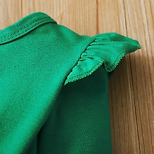 Toddler Baby Girl St. Patrick's Day Dress Ruffle Long Sleeve Top Lucky Clover Print Skirt Outfits (Green-, 18-24 Months)