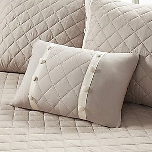 Madison Park 100% Cotton Daybed Cover Set - Trendy Design, All Season Luxury Bedding with Bedskirt, Matching Shams, Decorative Pillow, Diamond Quilted, Khaki 75"x39" 6 Piece