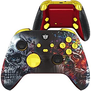 HexGaming Esports Advance Controller 4 Mappable Rear Buttons & Interchangeable Thumbsticks & Fast Shot Compatible with Xbox Series X/S Custom Controller PC FPS Gamepad - Tiger Skull