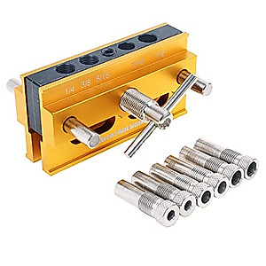 AUTOTOOLHOME Gold Self Centering Doweling Jig Kit 2 inch 6PC Drill Guide Bushings Set Adjustable Width Wood Dowel Jig Woodworking Joints Tools