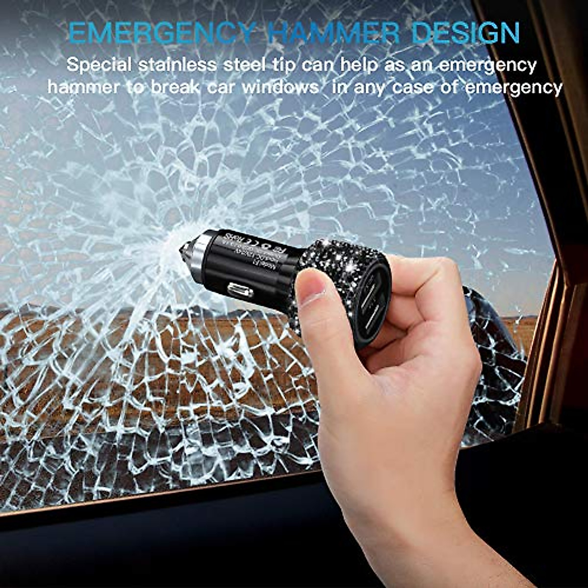 Dual USB Car Charger Quick Charge 3.0 Car Adapter Car Decorations Bling Fast Charging Charger Compatible for iPhone 11/11pro/ MAX/XS/XR/X/10, iPad, Samsung S10/S10+/S9, Google Pixel 4/4 XL etc