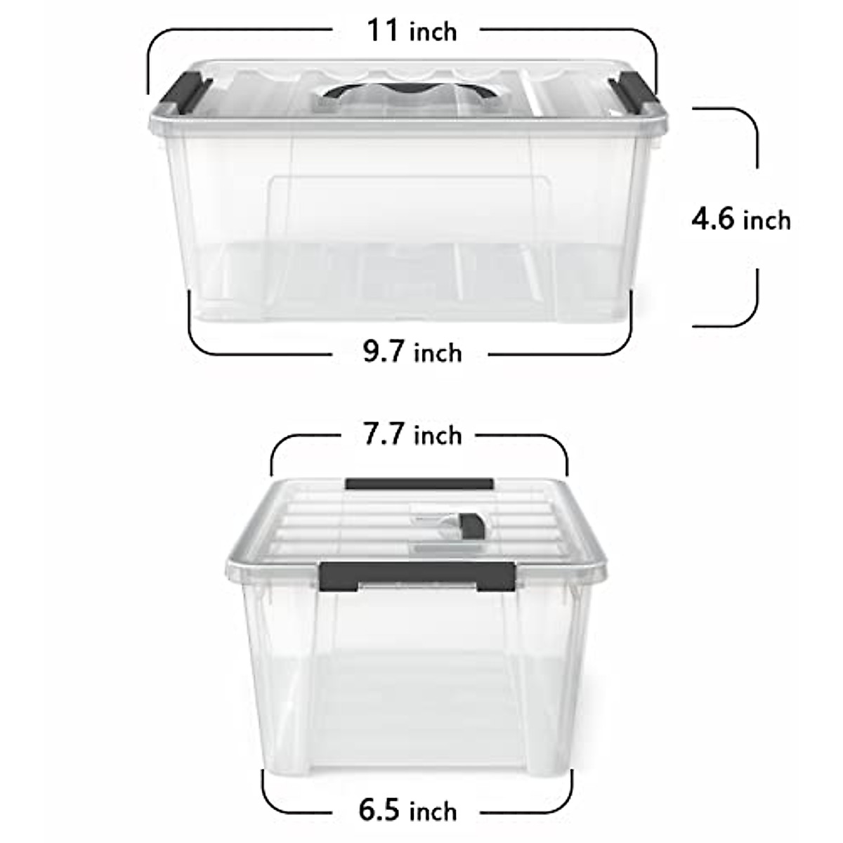 WYT Clear Storage Latch Bins, 6-Pack Storage Organizer Box with Handle and Lids, 5-Litre