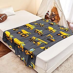 Wajade Kids Construction Truck Blanket for Boys Soft Fleece Kids Blanket for Couch Sofa Bedroom 3D Vehicles Excavator Cars Throw Blanket for Kids 50"x60"