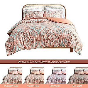 Hyde Lane Full/Queen Coral Bedding Sets - Classic Damask Medallion Bedding Set for Women | Beautiful Summer Comforter - 90x90-3 Piece : 1 Comforter + 2 Shams