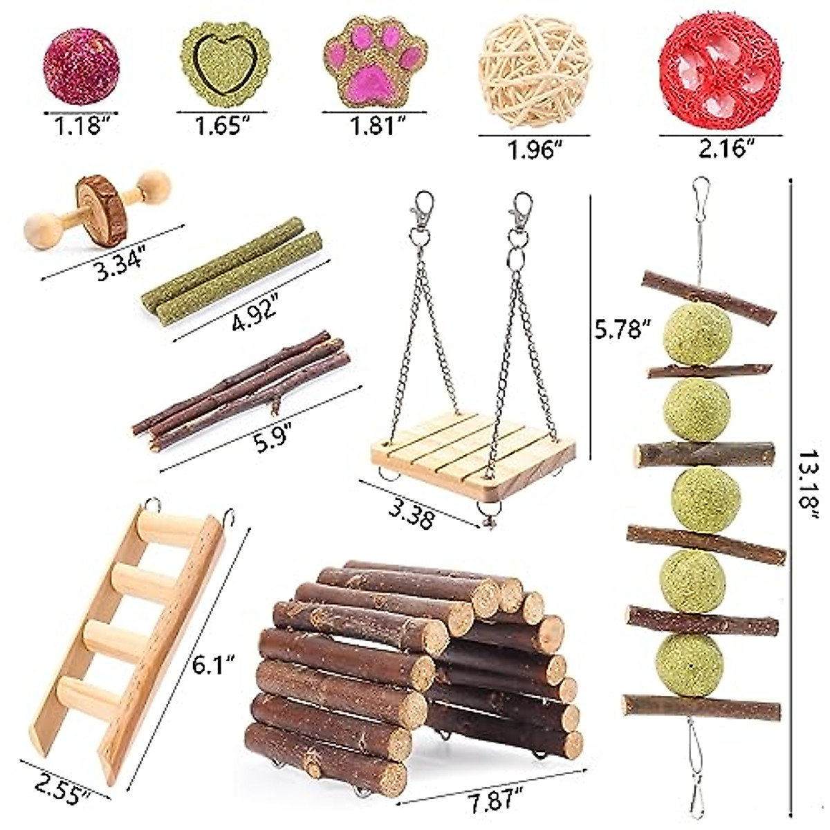 DAMPET Hamster Toys,12 Pack Guinea Pig Chew Toys and Accessories for Hamster Cage,Natural Wooden Guinea Pig Hideout and Timothy Stick Apple Wood for Hamster,Guinea Pig,Rats,Chinchilla,Gerbils,Mice