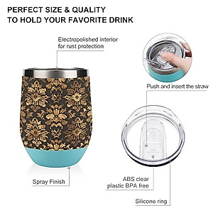 OPTKSNCU 304 Stainless Steel Insulated Cup with Lid, Vintage Gold Black Tan Floral Print Durable, And Easy to Clean – Ideal for Home, Office, And Gift Giving
