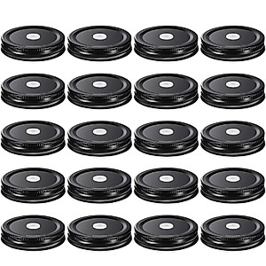 20 Pieces Stainless Steel Regular Mouth Mason Jar Lids with Straw Hole Compatible with Mason Jar (Black, 2.8 Inch)
