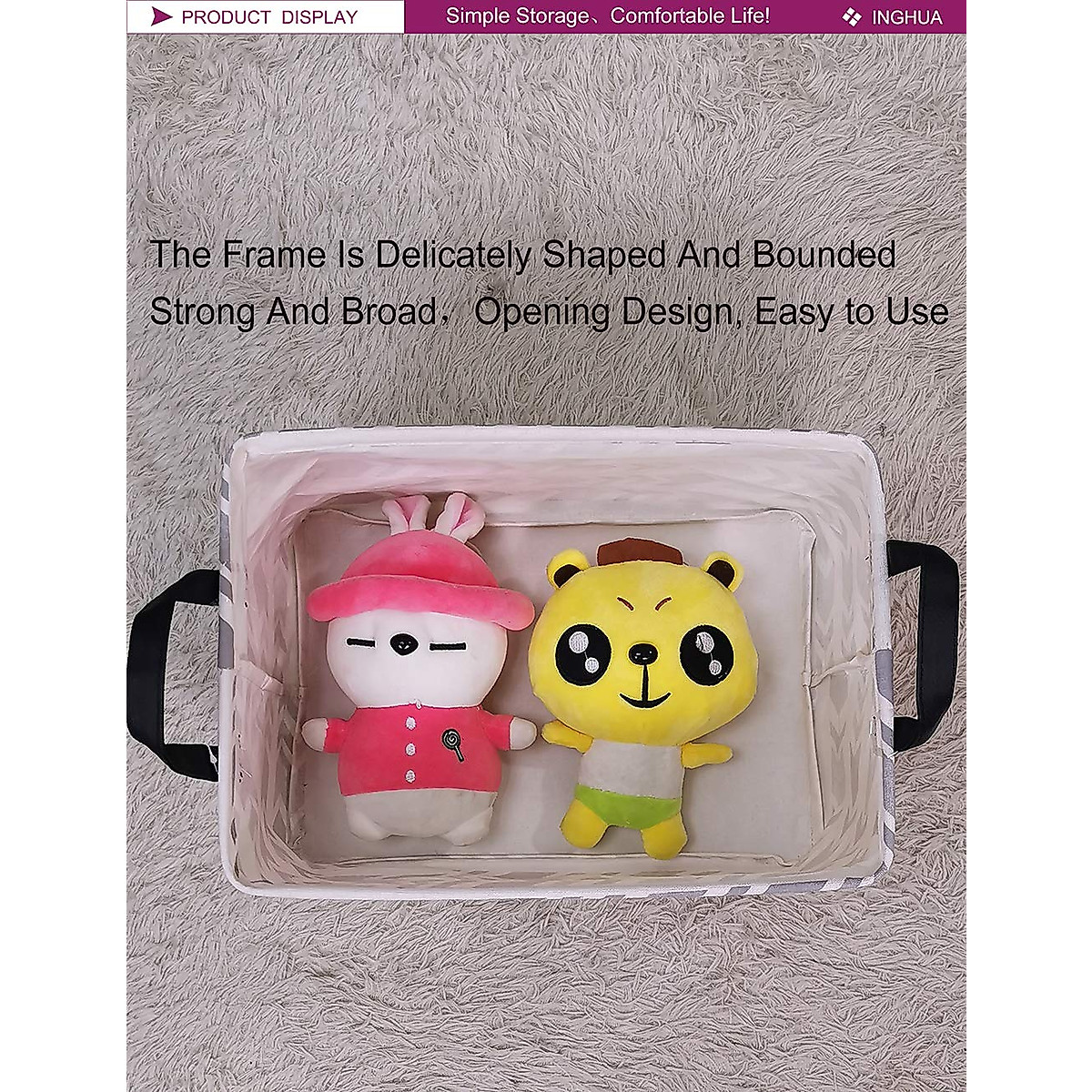 INGHUA Rectangular Storage Basket Fabric Organizer Bin for Toys,Books,Clothes,Gifts,Pets-Perfect for Home,Office,Nursery,Dorm,Shelf(Rec Grey Arrow)