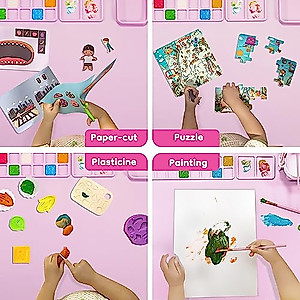 HOMOEASE Silicone Mats for Crafts, Silicone Painting Mat Kits with Detachable Cup & 10 Paint Brushes & Apron&Storage Bag, Silicone Art Mat for Kids Gift,Painting, Clay, DIY, 20"X16" Nonstick (Pink)