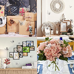 3D Butterfly Wall Decor Stickers Silver Butterfly Decorations Party, 48Pcs 4 Patterns 3 Sizes, Butterfly Cake Decorations Paper Butterflies Wall Decals for Kids Baby Nursery Room Bedroom Birthday