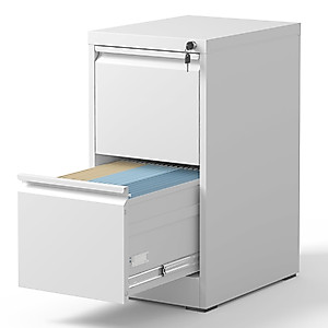 BIZOEIRON 2 Drawer File Cabinet with Lock, Metal Vertical Filing Cabinets for Home Office, Steel Storage Cabinet for Hanging Legal/Letter Size Files, Assembly Required (White)