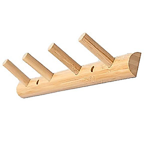 Moetron Modern Wall Mounted Coat and Hat Rack –4 Pegs, Beautiful Bamboo Wood Entryway Hanger with Screws - Wooden Bedroom and Bathroom Robe Towel Racks - Easy Assembly, Durable , Classic Design