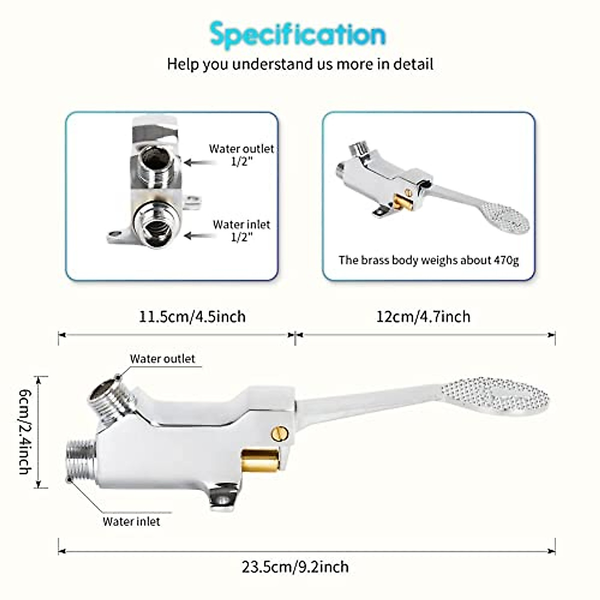 LukLoy Full Set Hands-Free Foot Pedal Faucet, Foot Valve+Outlet+1m Flexible Hose+Screw, Hospital Medical Laboratory Touchless Floor Mount Foot Control Faucet