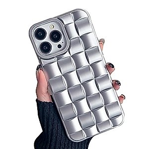 Ginkgonut Compatible with iPhone 14 Pro Max Case for Women/Girls, Cute 3D Laid Desgin Soft Silicone Shockproof Raised Bumper Corners Case for iPhone 14 Pro Max（Silver）