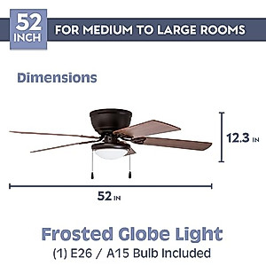 Prominence Home Benton, 52 Inch Traditional Flush Mount Indoor LED Ceiling Fan with Light, Pull Chains, Dual Finish Blades, Reversible Motor - 51429-01 (Bronze)