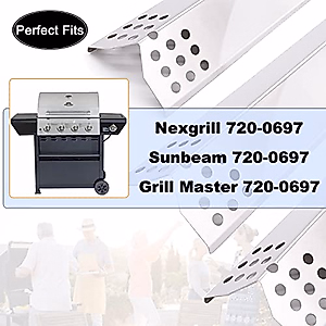 Yiming Grill Replacement Parts for Grillmaster 720-0697, Nexgrill 720-0697 and Sunbeam 720-0697 Gas Grill Models, Stainless Steel Heat Plate Tent Shields, Grill Burner Tubes Set, 4-Pack