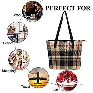 Fashion Hobo Handbags With Zipper Large Capacity Satchel Tote Bag For Women Casual Shoulder Bag Soft Leather Purse Compatible with Tartan Plaid Pattern