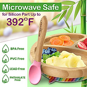 Nutrichef 2 Piece Baby & Toddler Spoon Set, All Natural Wooden Spoon Set w/Soft Curved Food Grade Silicone Head, Self-Feeding Utensils, BPA Free, Toddler & Child Tableware for ages 4 months- 6 years