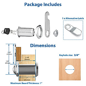 goldenwarm Keyed Alike, Cabinet Cam Lock 1-1/8 Inch File Cabinet Lock Drawer Locks with Keys Cam Lock for Toolbox Mailbox Lock and Key, Zinc Alloy, 1 Pack