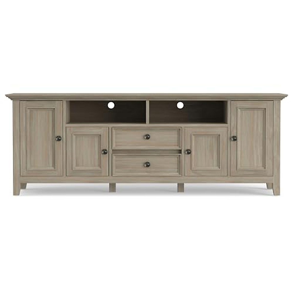 SIMPLIHOME Amherst SOLID WOOD 72 Inch Wide Transitional TV Media Stand in Distressed Grey for TVs up to 80 Inch, For the Living Room and Entertainment Center