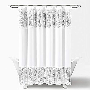 Lush Decor 1 Shimmer Sequins Shower Curtain | Chic Sparkle Design for Bathroom, 70” x 72”, Silver and White, 70" x 72"