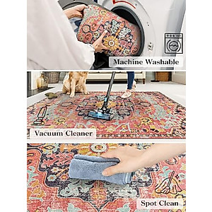 Lahome Bohemian Floral Medallion Round Rug - 4Ft Hot Pink Soft Round Area Rug Bedroom Kitchen Mat, Turkish Washable Indoor Floor Accent Bathroom Carpet for Nursery Living Room Home Office Hallway