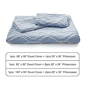 EMME Duvet Cover Set Microfiber, Tufted Queen Duvet Cover Set, Boho Bedding Sets Queen for All Seasons, 3 Pieces Embroidery Chic Duvet Cover Full, 1 Duvet Cover + 2 Pillowcases (Blue & White, Queen)