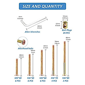 ALLWIN Crib Screws Hardware Replacement Kit - 24 Set Baby Bed Frame Bolts &Barrel Nuts Set for Delta/Graco/Dream On Me, M6x40mm/ 50mm/ 60mm/ 70mm/ 80mm Hex Drive Socket Cap Screws Barrel Nuts