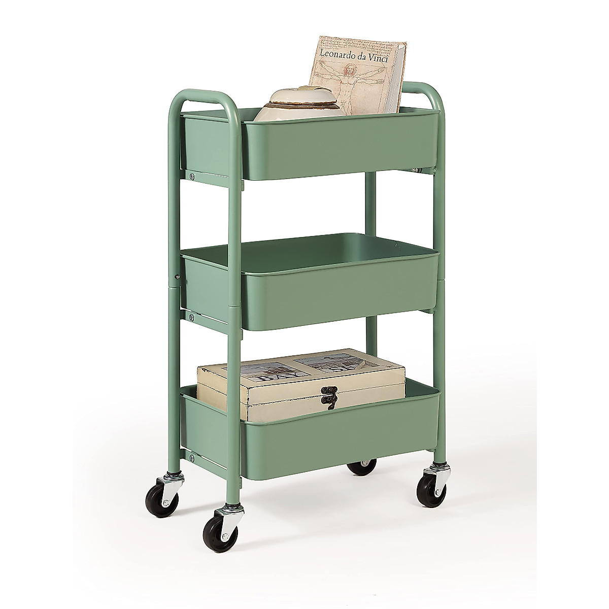 SunnyPoint 3-Tier Delicate Compact Rolling Metal Storage Organizer - Mobile Utility Cart Kitchen/Under Desk Cart with Caster Wheels (Turq, Compact (15.5" X 26.8" X 10.27"))