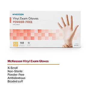 McKesson Vinyl Exam Gloves - Disposable, Powder-Free, Latex-Free - Clear Medical Gloves for Healthcare, Cleaning, Prep - XS, 100 Count, 1 Box