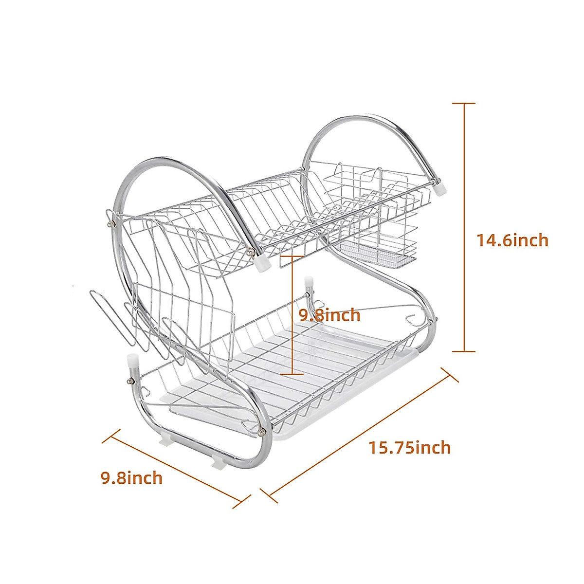 Guangshuohui Dish Drying Rack and Drainboard Set, 2 Tier Large Stainless Steel Sink Organizer Dish Racks with Cups Holder, Utensil Holder, Dish Strainer Shelf for Kitchen Counter