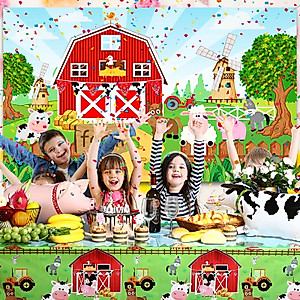 Farm Animals Theme Party Decorations Farm Barn Animals Backdrop Banner Farmhouse Animals Decor Party Tablecloth Balloon Arch Garland Kit for Birthday Photography Baby Shower Party Supplies (Red)