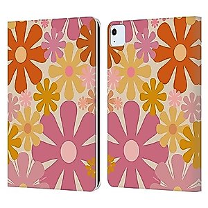 Head Case Designs Officially Licensed Kierkegaard Design Studio Pink Orange Thulian Flowers Retro Abstract Patterns Leather Book Wallet Case Cover Compatible with Apple iPad Air 2020/2022