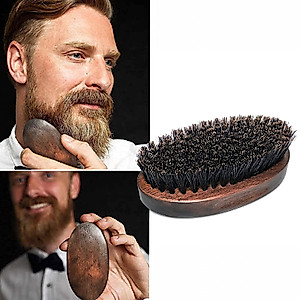 Hannana Boar Bristle Beard Brush for Men, Walnut Style Handle, Beard Straightener Brush, Gift for Men, Black and Brown, Small (Pack of 1)