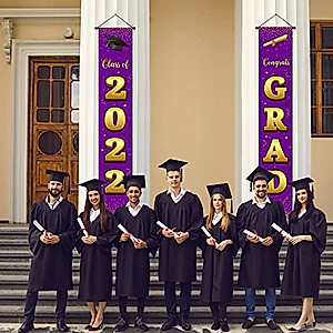 HAMIGAR 6x1ft Class of 2022 Congrats Grad Door Porch Banner Sign - Purple Gold College High School Graduation Decorations Decor Party Supplies