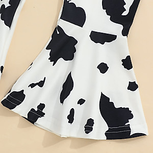 Hnyenmcko Toddler Western Baby Girl Clothes Bell Bottom Outfits Long Sleeve Cowgirl Sweatshirt + Cow Print Pants Fall Outfit (A-Pink, 2-3 Years)
